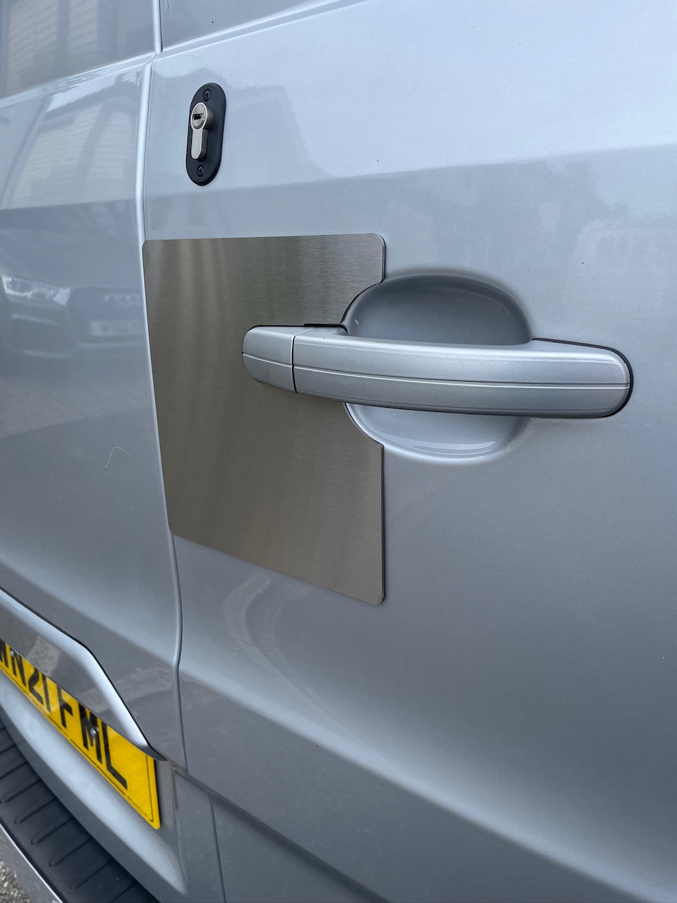 Custom 13> twin rear door external latch shield - Vanlocker Ltd